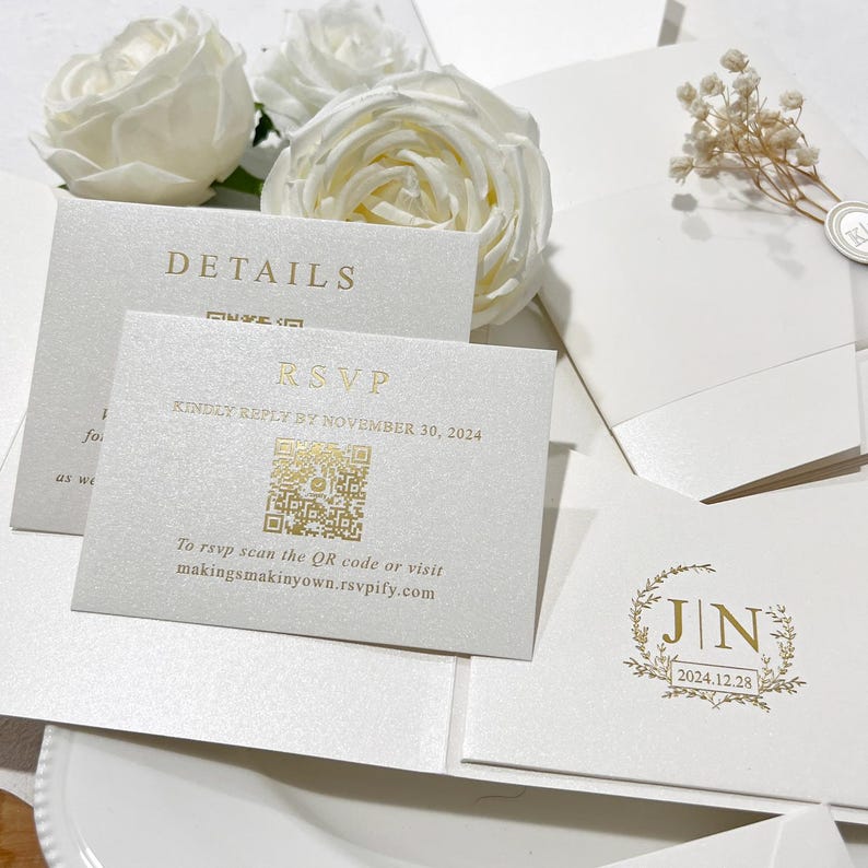 Gold Mirror Acrylic Wedding Invitation Set: Foil RSVP, Monogram - Etsy