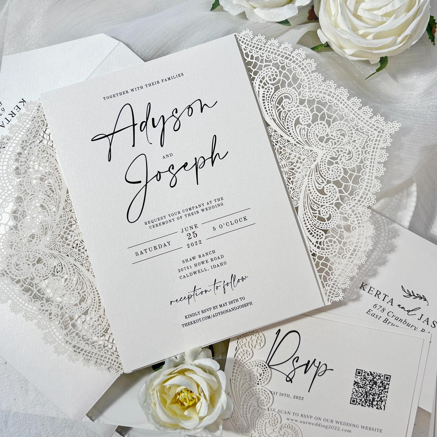 Pearl Lace Wedding Invitations: Laser Cut Elegant Invites - Etsy