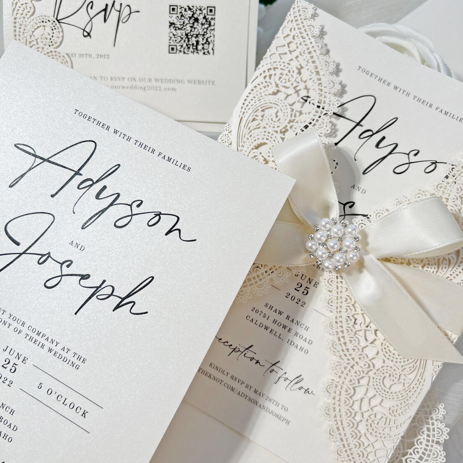 Pearl Lace Wedding Invitations: Laser Cut Elegant Invites - Etsy