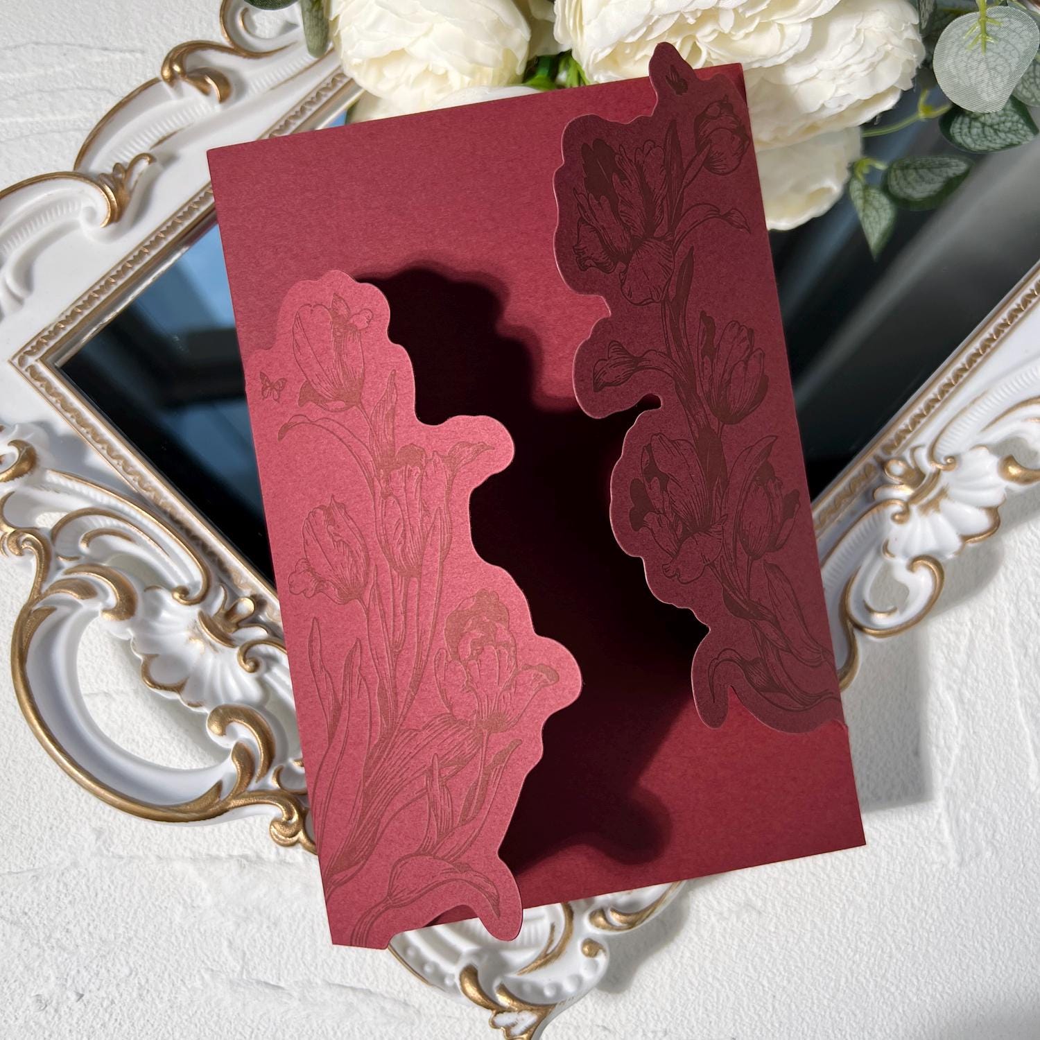 Elegant Burgundy Wedding Invitation Covers: Floral Wrap, Customized Wax ...