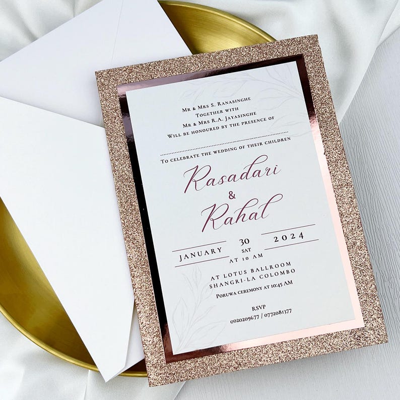Rose Gold Triple Layer Wedding Invitation: Glitter Rose Gold ...