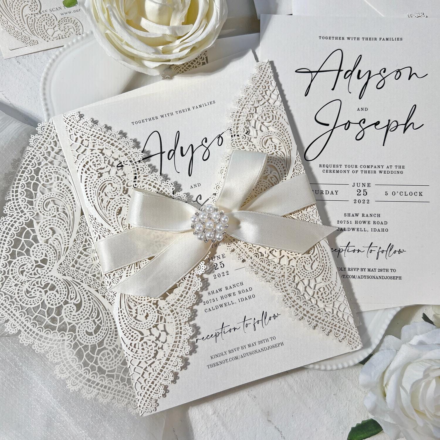 Pearl Lace Wedding Invitations: Laser Cut Elegant Invites - Etsy