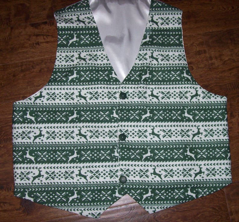 Santa Claus Reindeer Christmas Vest, Flannel and Satin, Custom Made ...
