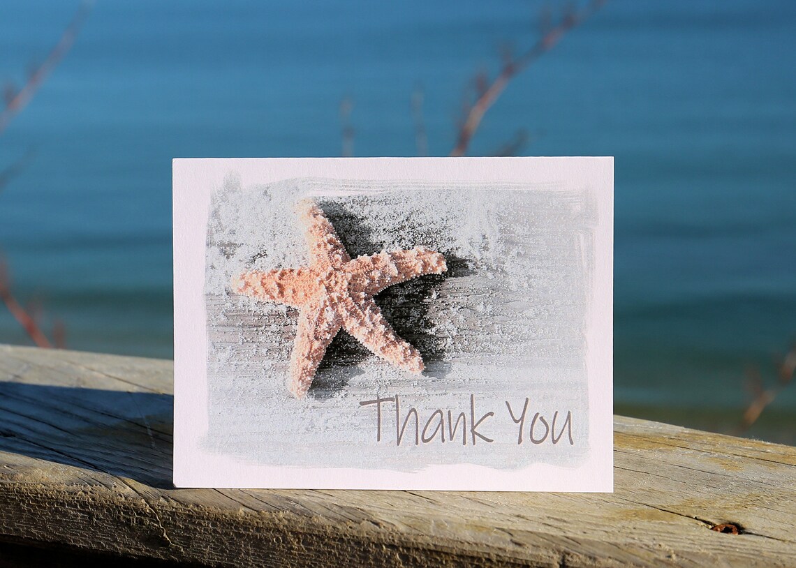 Starfish Thank You Card Set- Beach Theme Coastal Note Cards With Sea ...