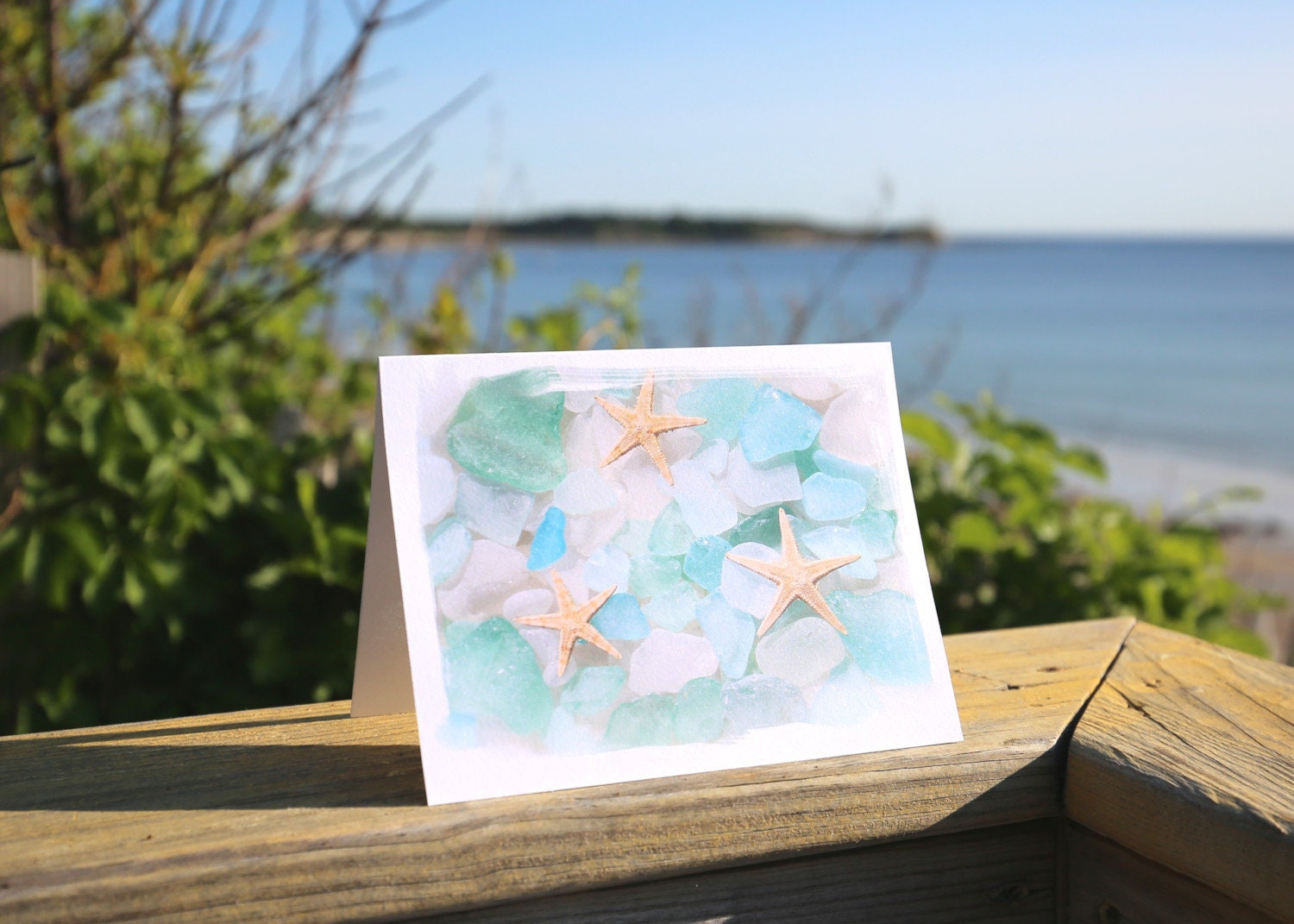 Starfish Cards- Seaglass Note Card, Coastal Art, Unique Beach Theme ...