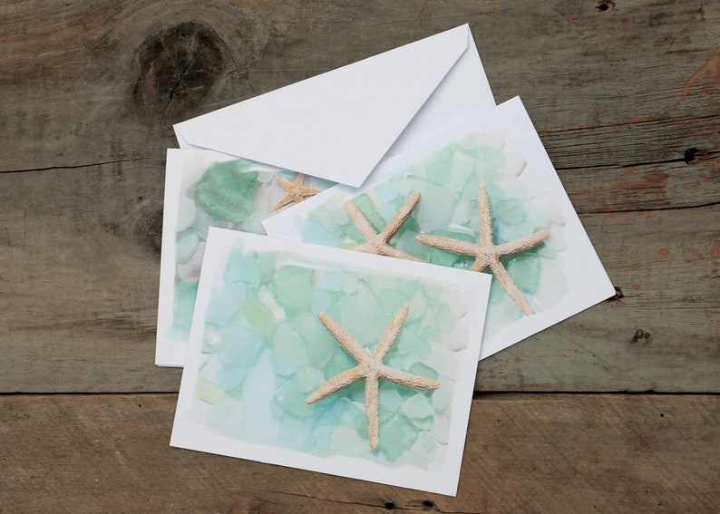 Starfish Cards- Seaglass Note Card, Coastal Art, Unique Beach Theme ...