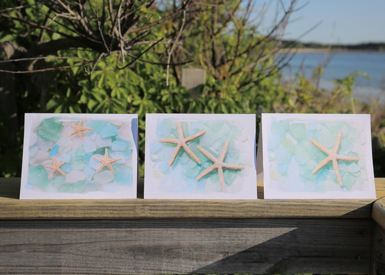 Starfish Cards- Seaglass Note Card, Coastal Art, Unique Beach Theme ...