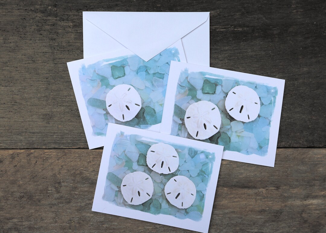 Sand Dollar Cards- Seaglass Note Card, Coastal Art, Unique Beach Theme ...