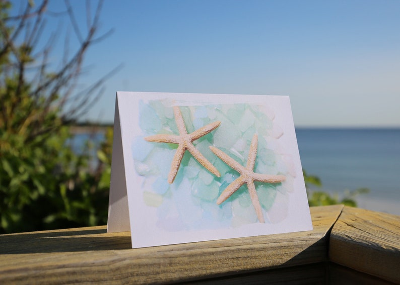 Starfish Cards Seaglass Note Card, Coastal Art, Unique Beach Theme Card ...