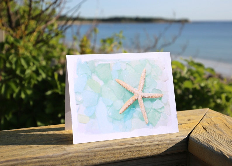 Starfish Cards- Seaglass Note Card, Coastal Art, Unique Beach Theme ...