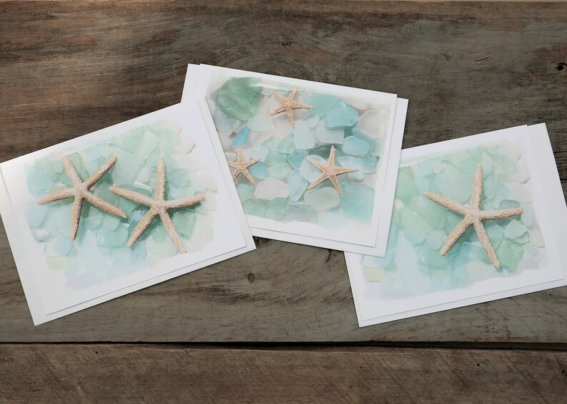 Starfish Cards- Seaglass Note Card, Coastal Art, Unique Beach Theme ...