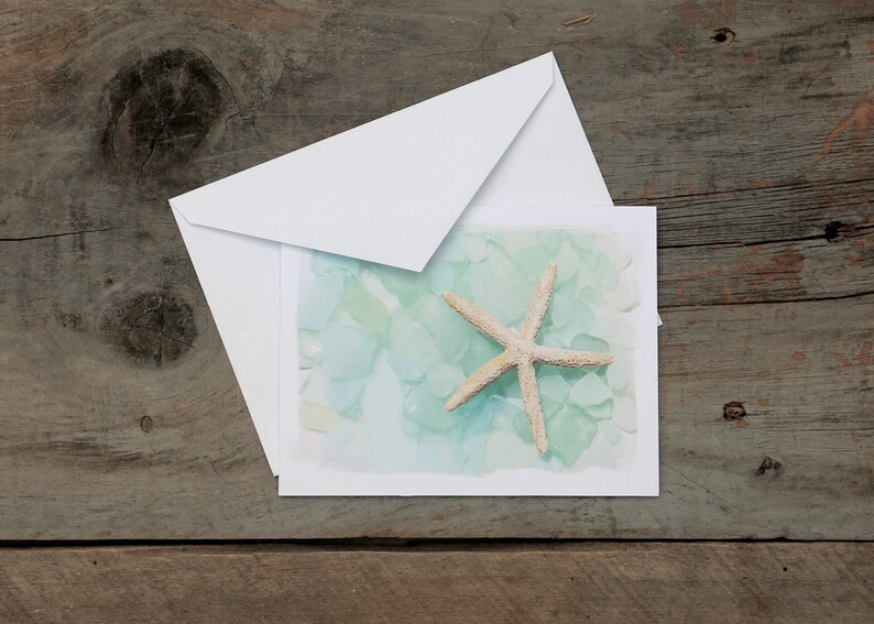 Starfish Cards- Seaglass Note Card, Coastal Art, Unique Beach Theme ...