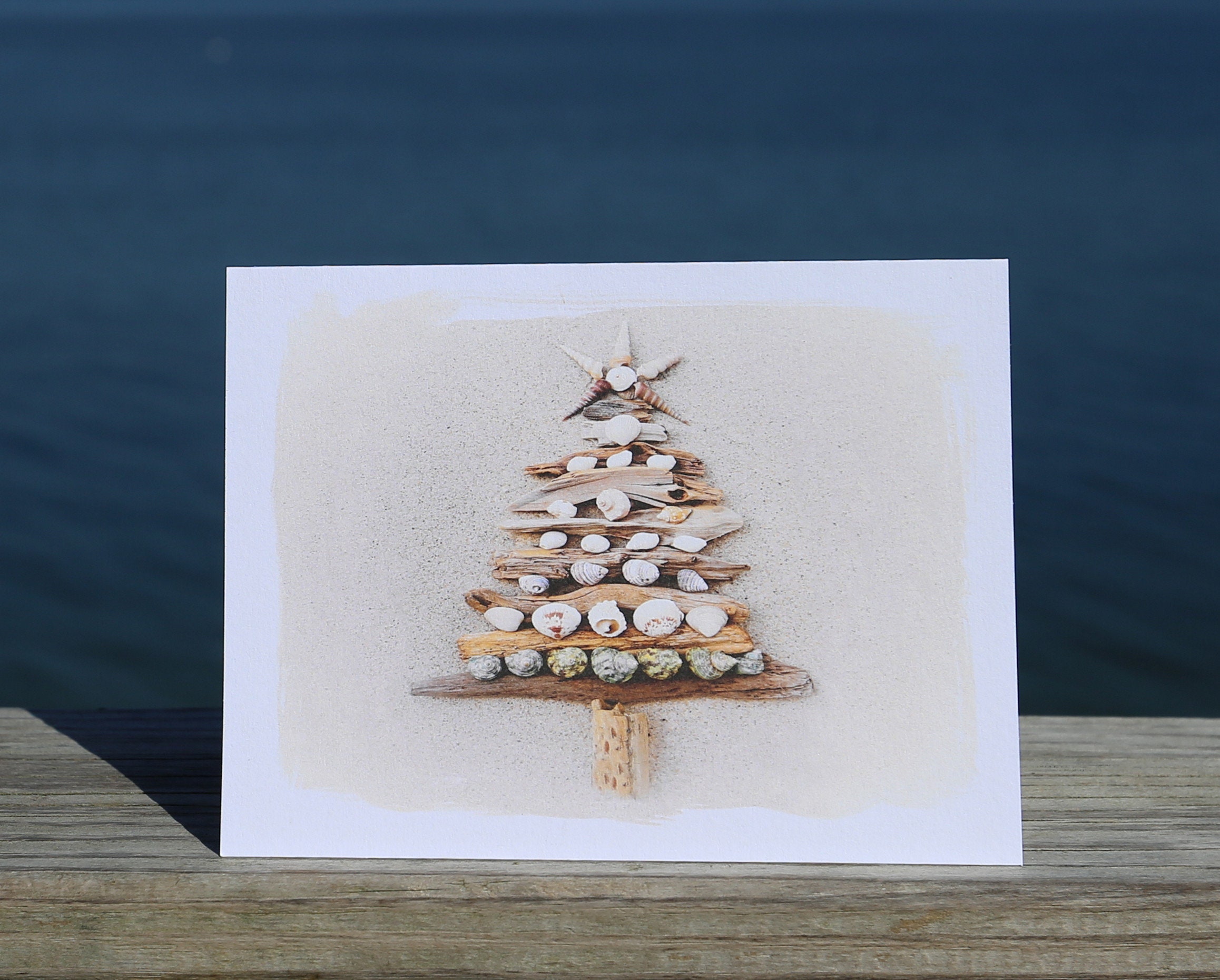 Beach Themed Holiday Tree Card- Set of 3 or 8 Beach Driftwood and Shell ...