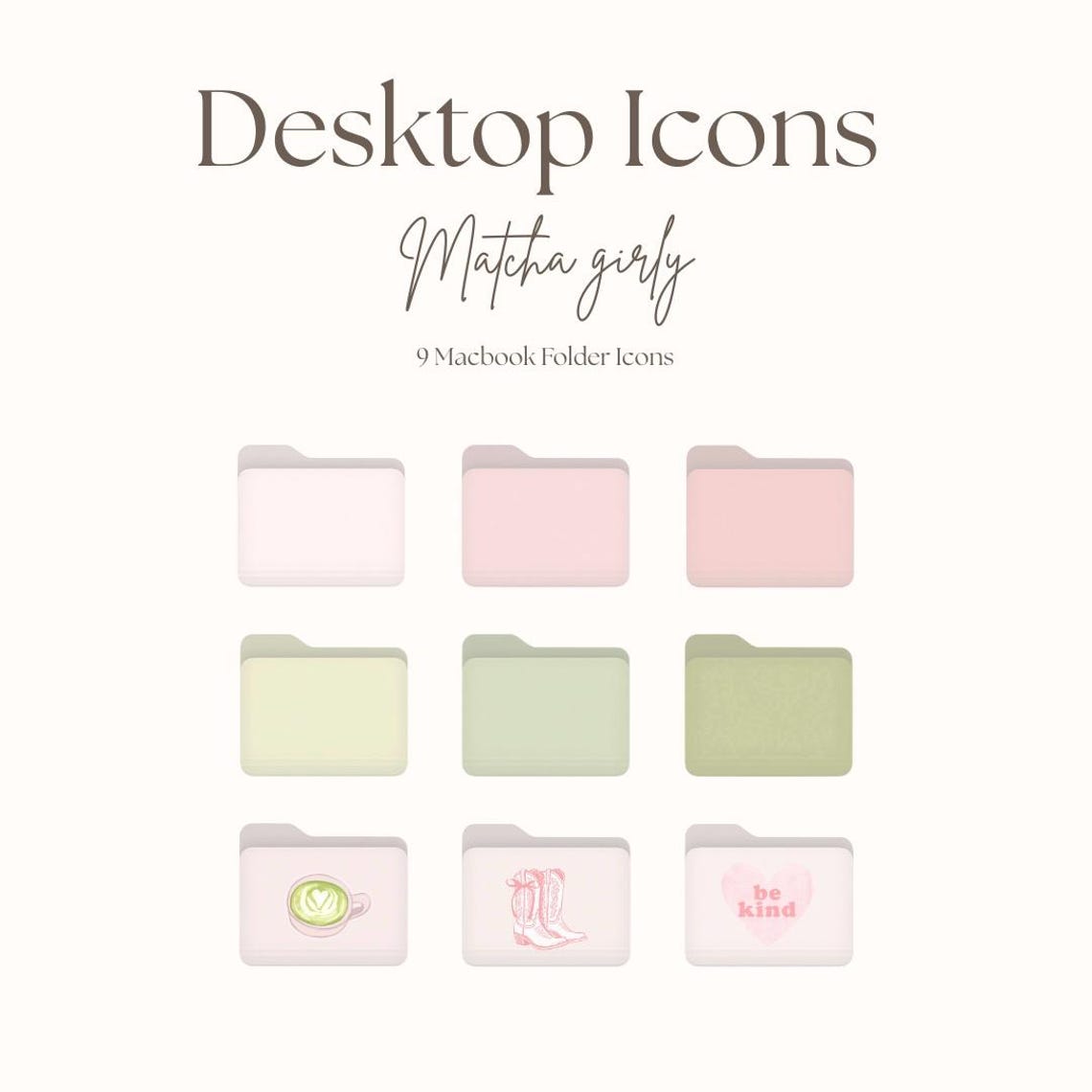 Matcha Girly MacBook Folder Icons | Desktop Organizer | PNG Icons - Etsy