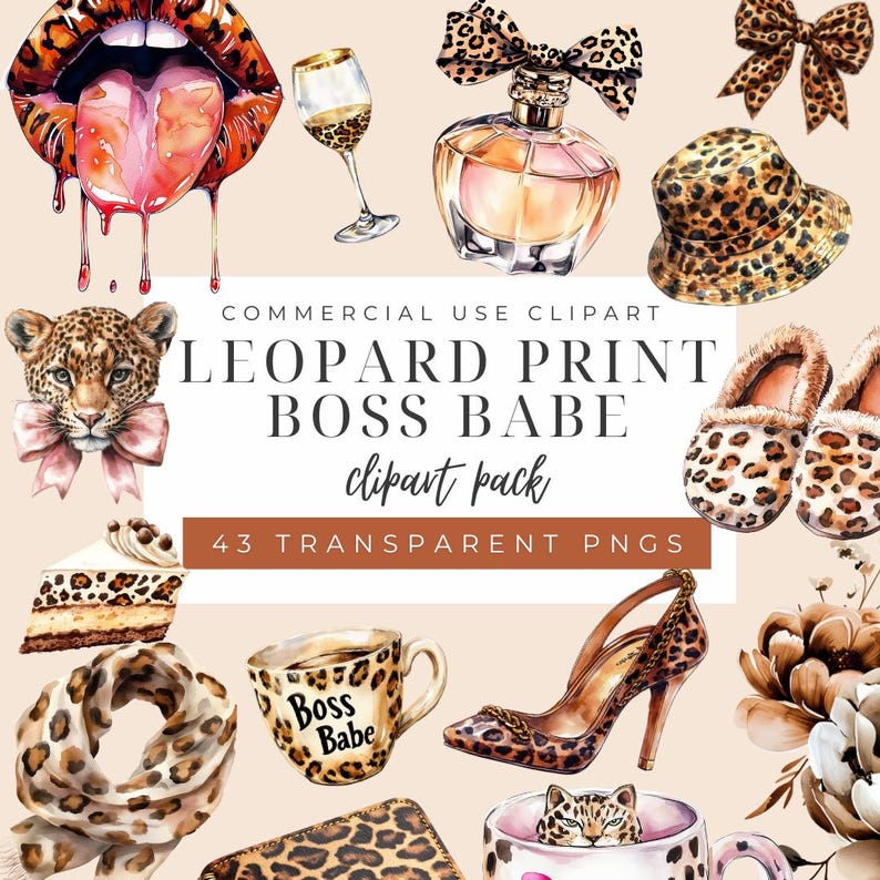 Leopard Print Clipart Bundle 43 Pngs Boss Babe Aesthetic 300DPI Lips ...