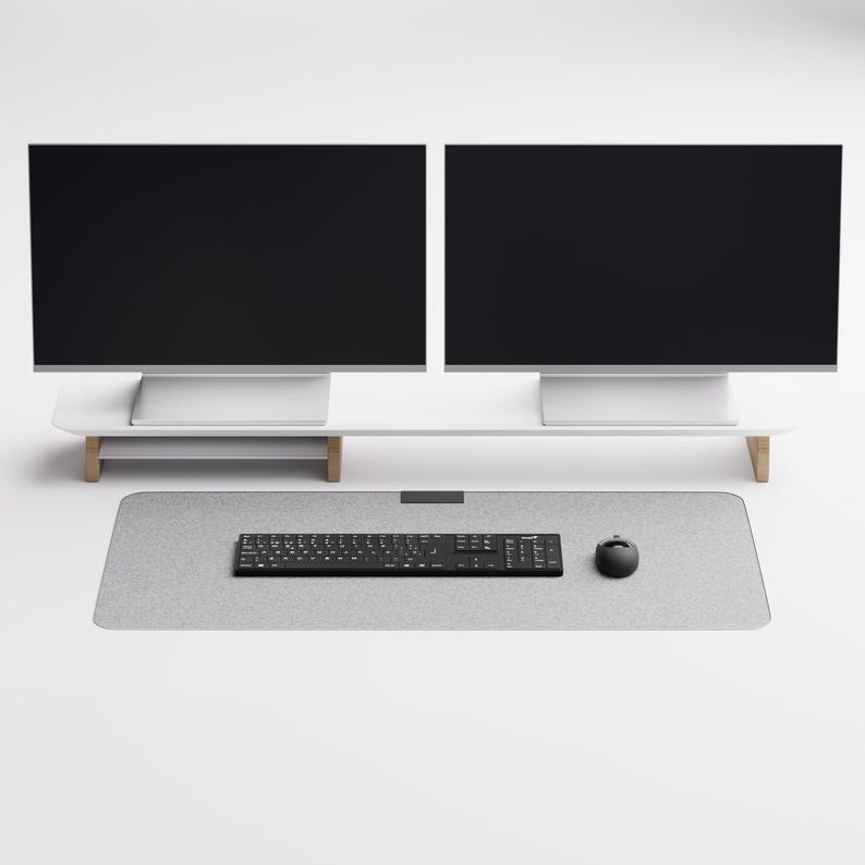 Dual Monitor Stand, Oak Monitor Riser White, Wooden Desk Shelf Oak Legs ...
