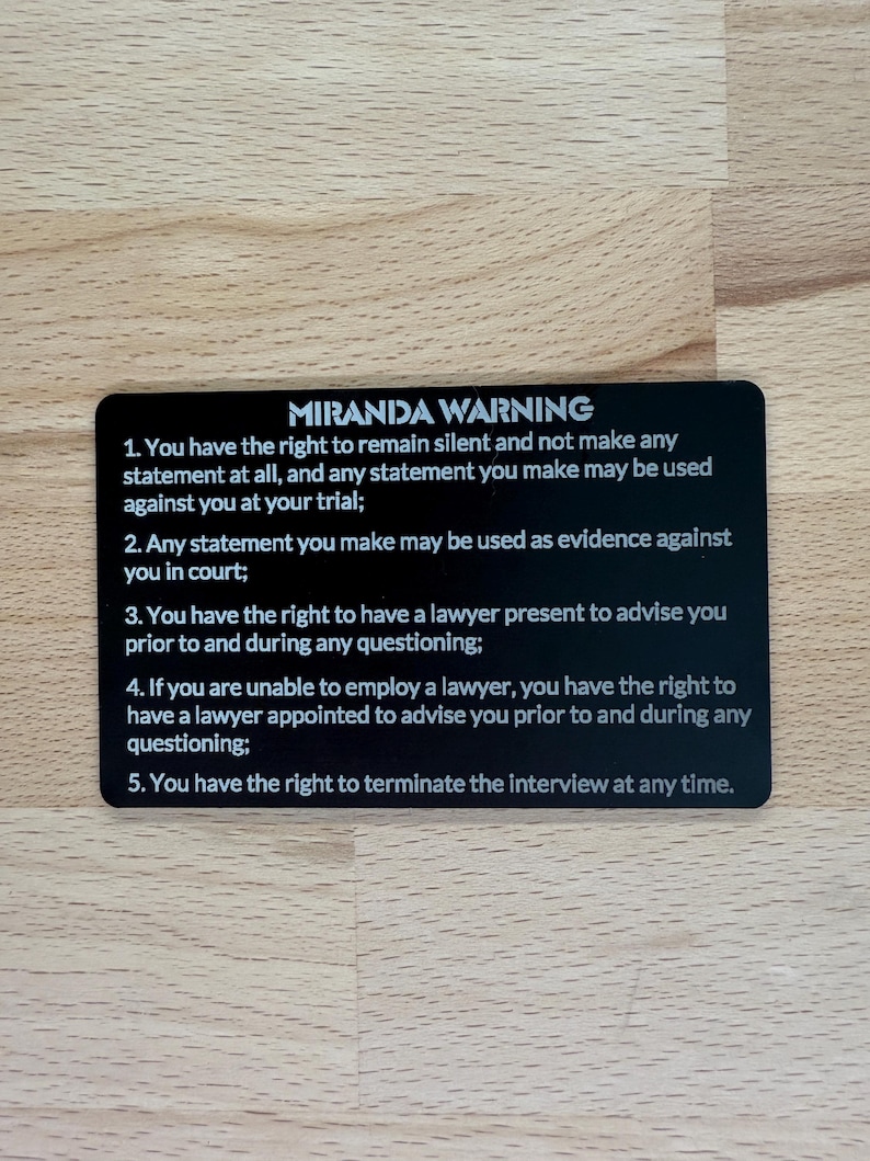 Police Miranda Warning Cards - Custom Laser Engraved, Police Gift ...