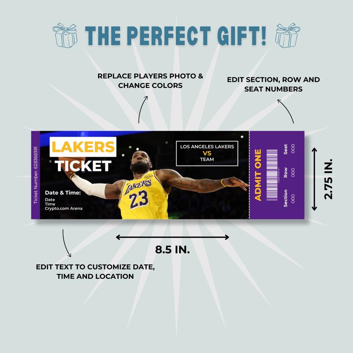Printable Custom Basketball Tickets, Editable Sports Ticket Design, NBA ...