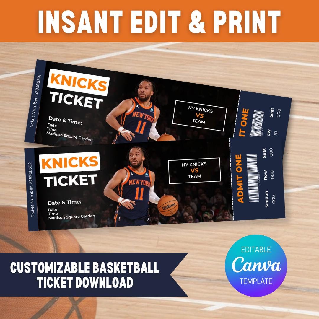 Printable Custom Basketball Tickets, Editable Sports Ticket Design, NBA ...