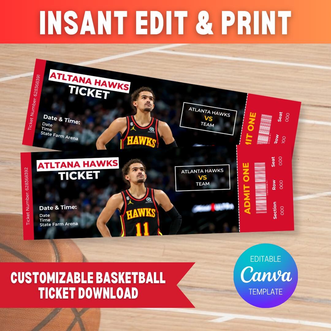 Printable Custom Basketball Tickets, Editable Sports Ticket Design, NBA ...