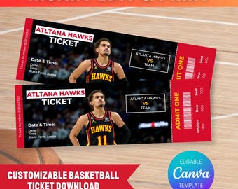 Printable Custom Basketball Tickets, Editable Sports Ticket Design, NBA ...