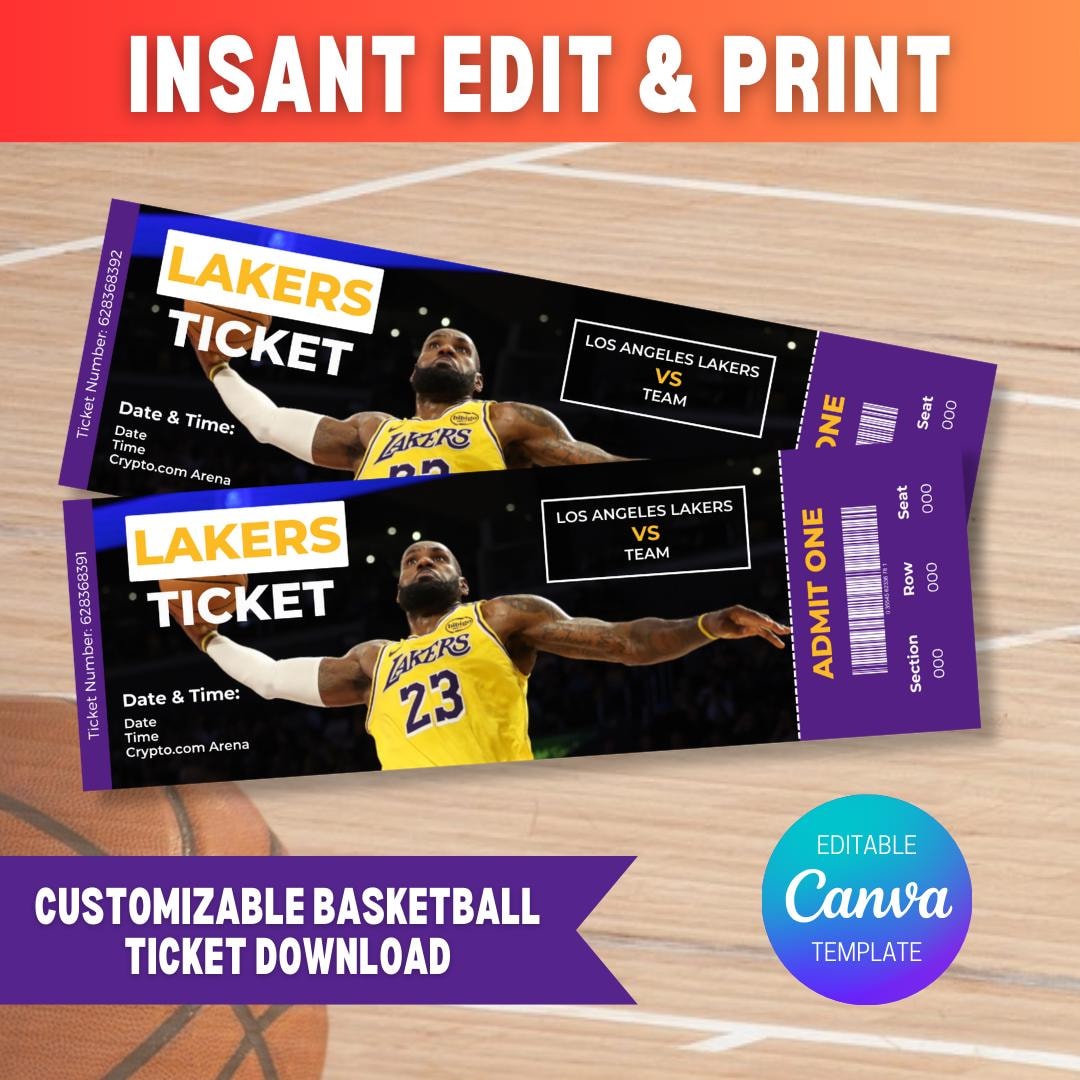 Printable Custom Basketball Tickets, Editable Sports Ticket Design, NBA ...