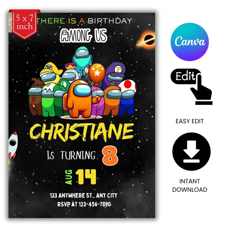 Among Us Invitation Birthday Invitation | Kids Birthday Invitation ...