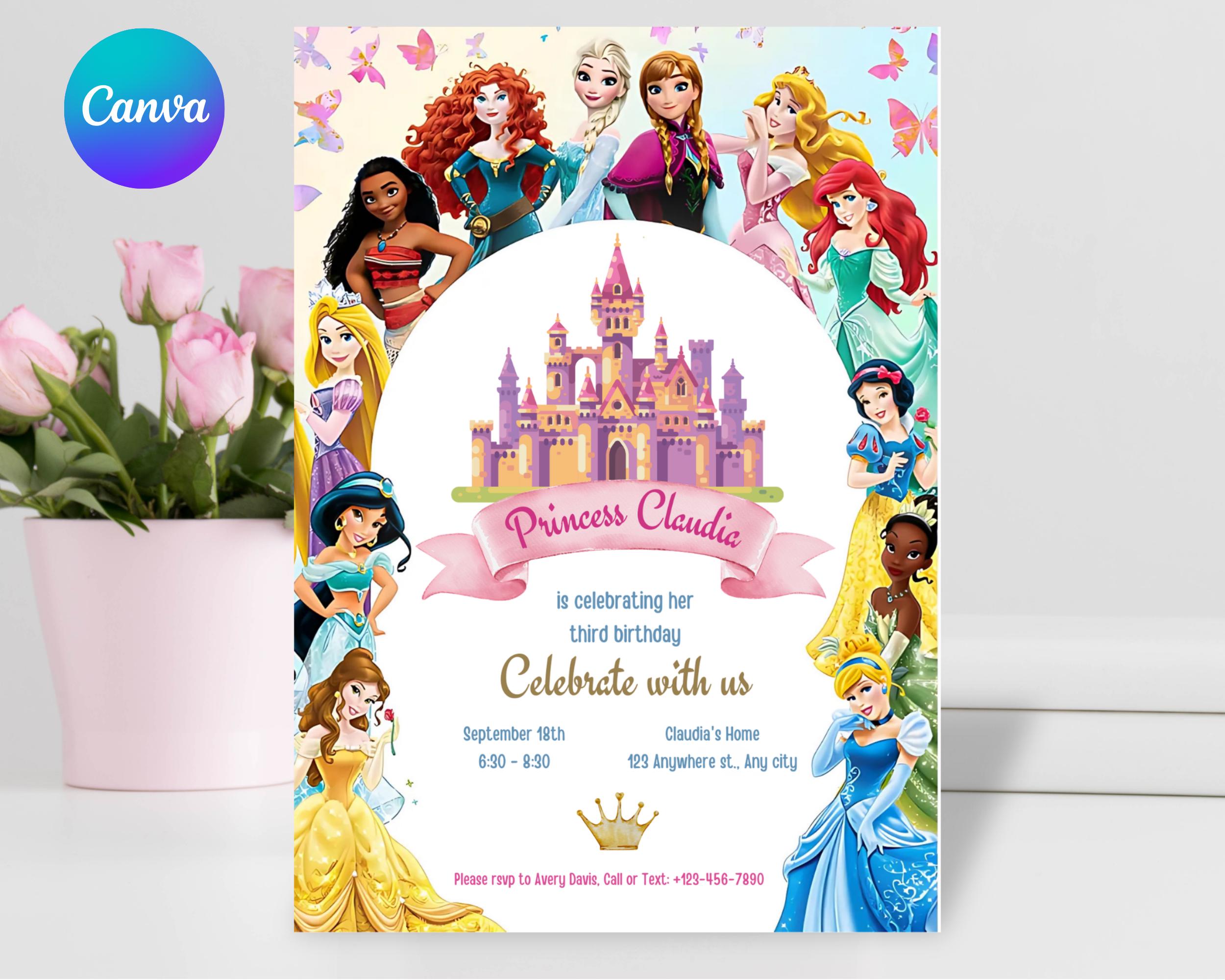 Editable Disney Princess Invitation, Princess Birthday Invitation ...