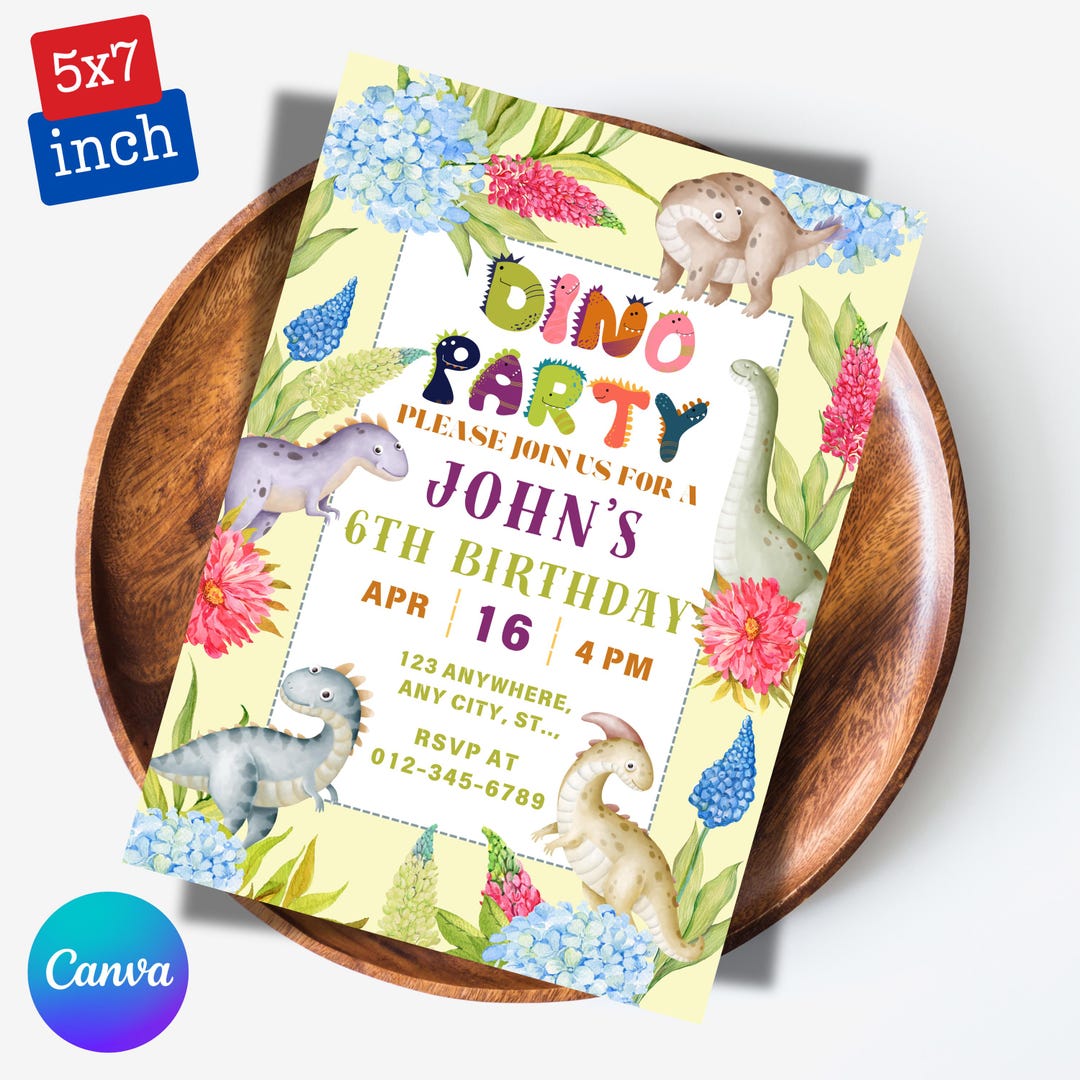 Editable Dinosaur 5th Birthday Invitation Template | I'm a Five-asaurus ...