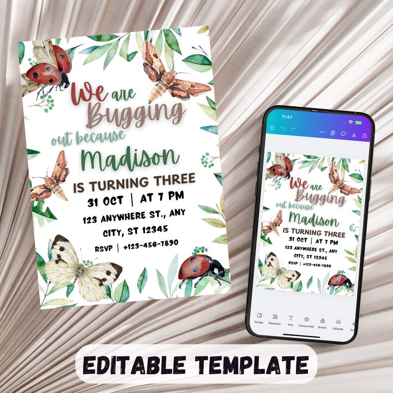 Editable Bug Birthday Invitation - Boy Insect Party Invite - Insect Themed Invitation - Instant ...