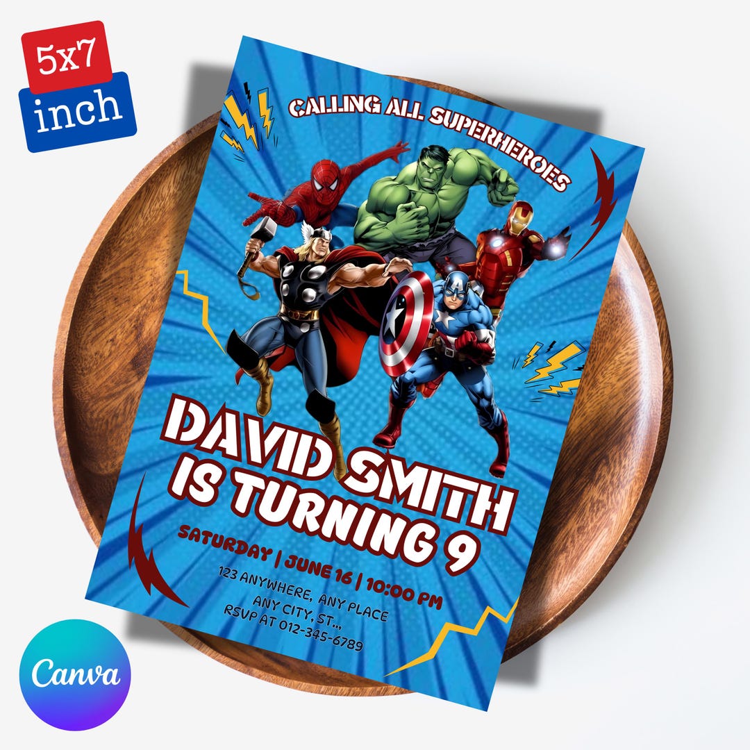 Editable Superheroes Birthday Invitation Template, Spider-man Iron Man ...