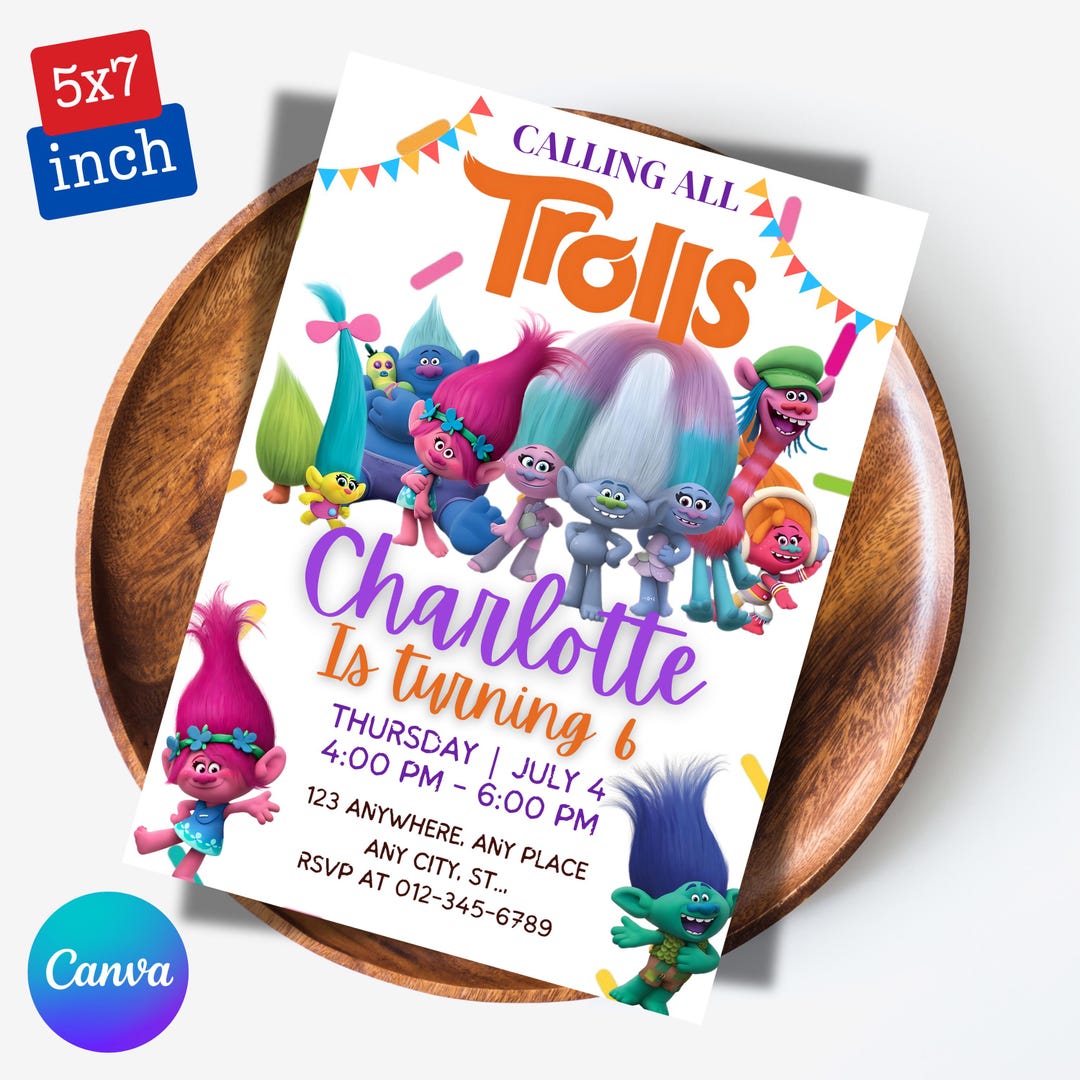 Trolls Invitation, Trolls Birthday Invite Printable, Trolls Craziest ...