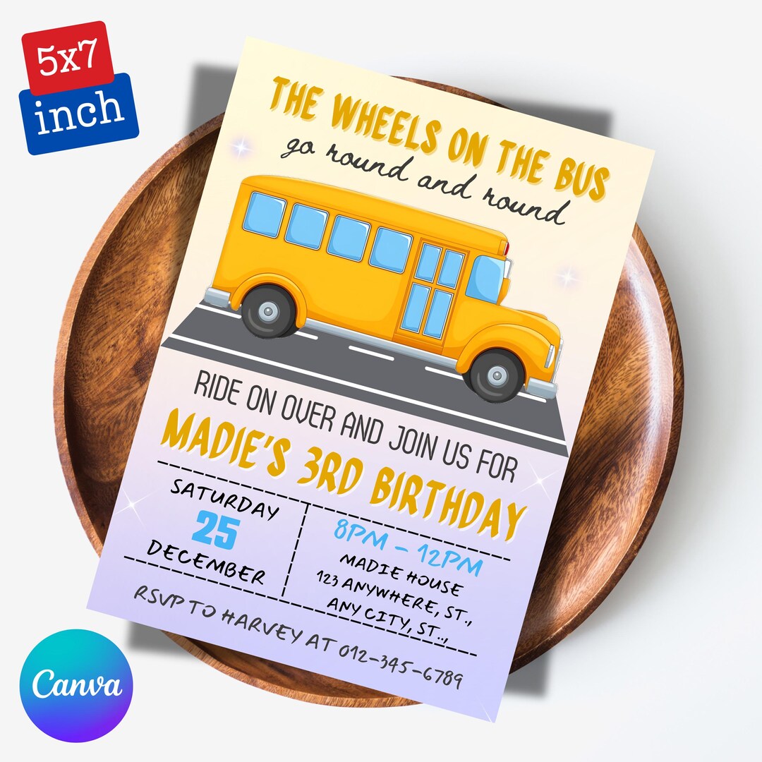 Editable School Bus Invitation Template, Wheels on the Bus, Yellow Bus ...