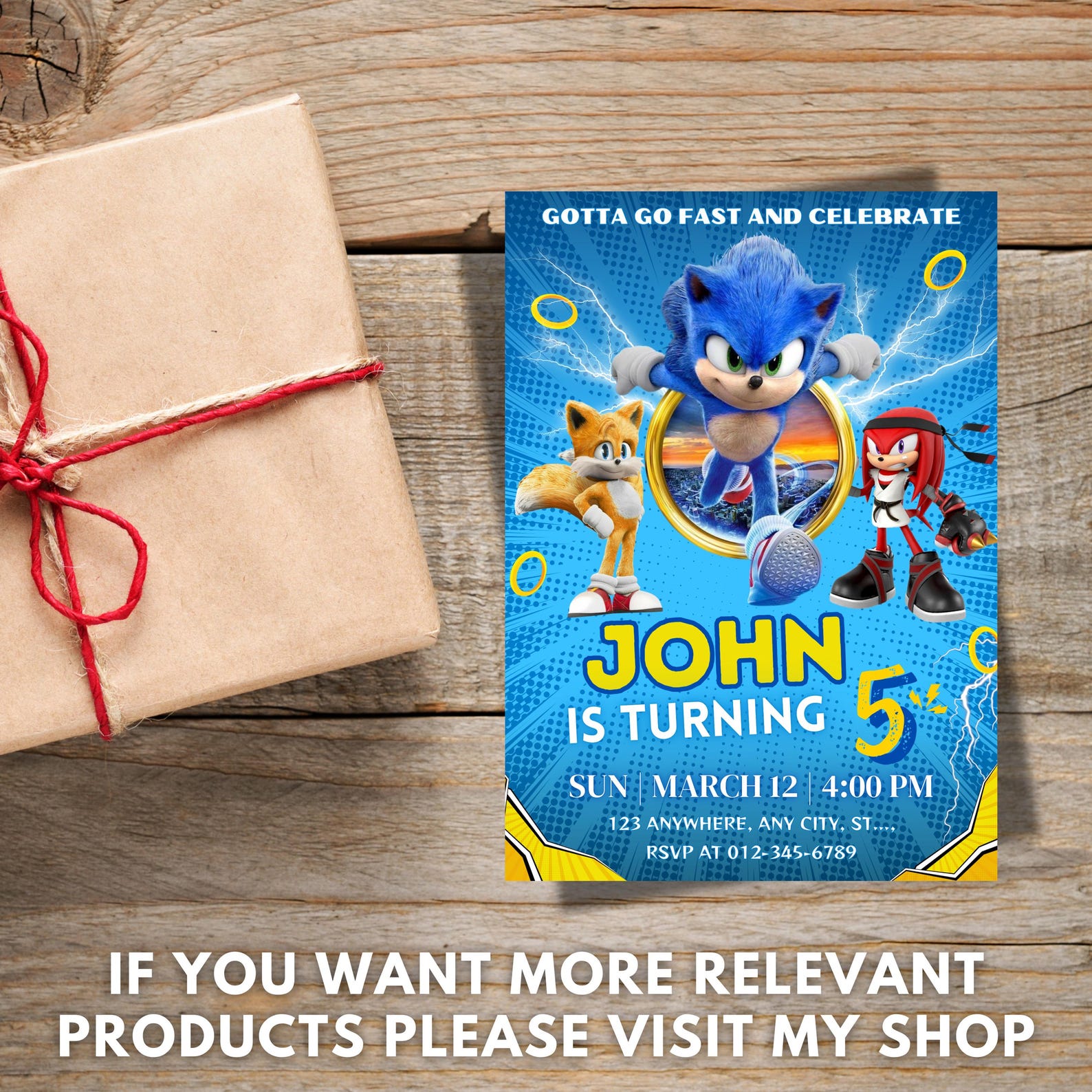 Sonic 3 Birthday Invitation, Super Hedgehog Boys Party Invite, Super ...