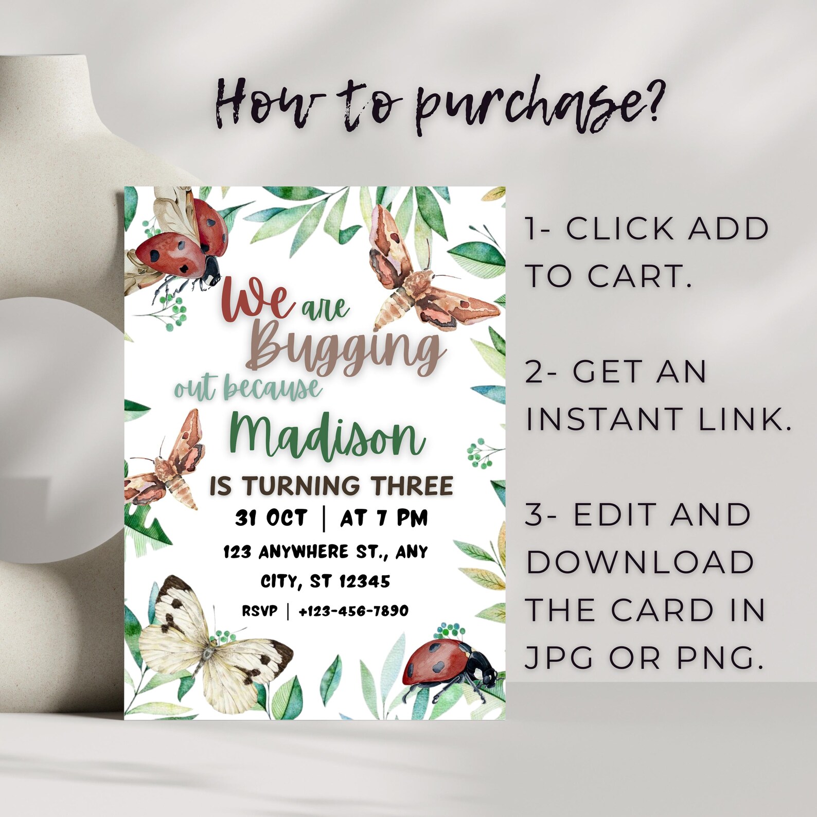 Editable Bug Birthday Invitation - Boy Insect Party Invite - Insect ...