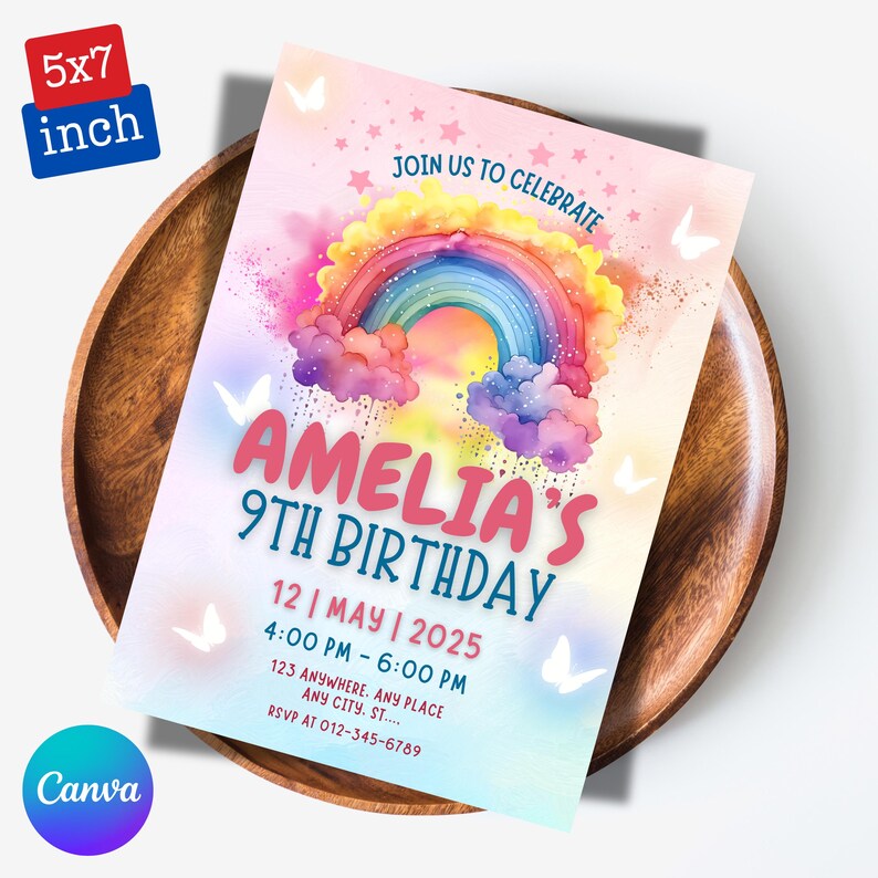 Editable Rainbow Birthday Invitation Template | Magical Day Rainbow ...