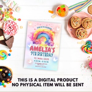Editable Rainbow Birthday Invitation Template | Magical Day Rainbow ...