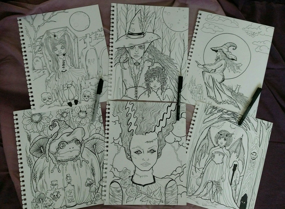 Adult Coloring Book Halloween Artist edition Art of Vicki | Etsy