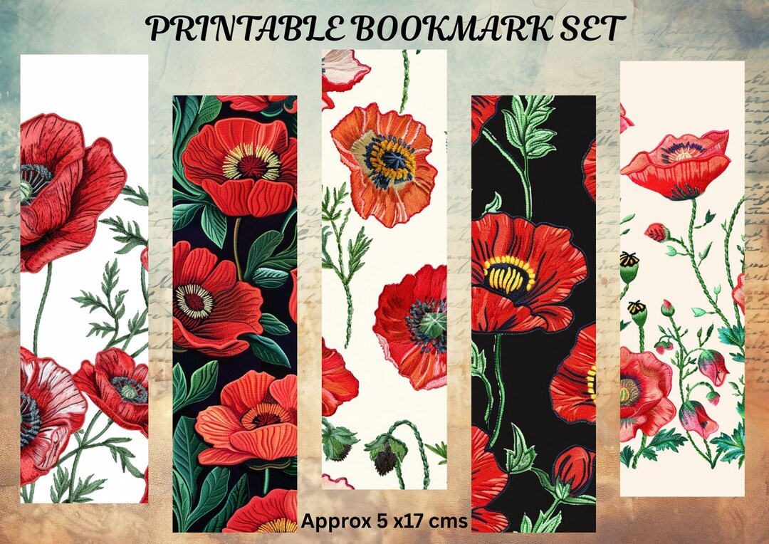 Printable Poppy Bookmarks, Instant Download - Etsy