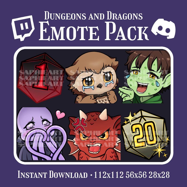 D&D / BG3 Emote Pack | 6 Emotes for Twitch / Discord | Dungeons and ...