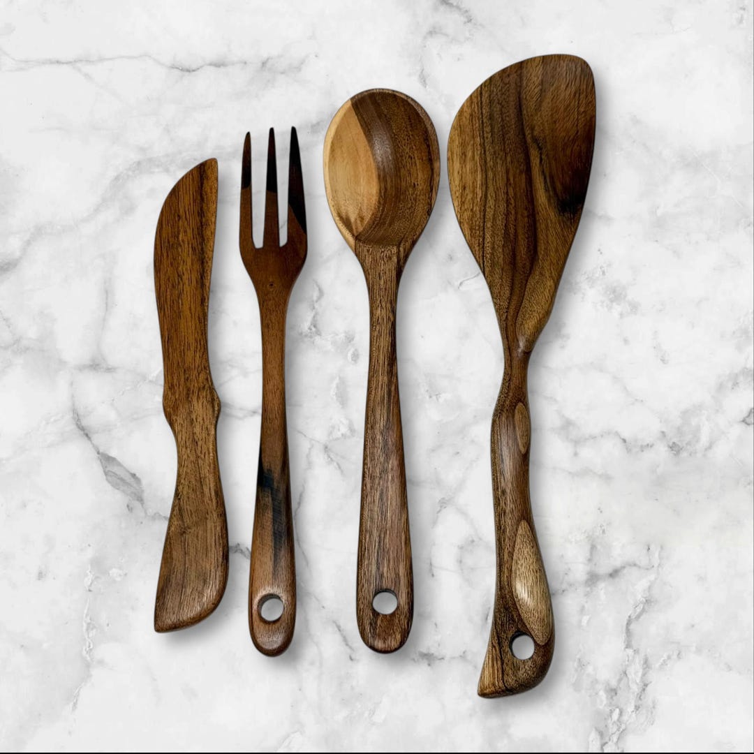 Handmade Walnut Kitchen Utensils Set – Cooking Tools Set With Spatula ...