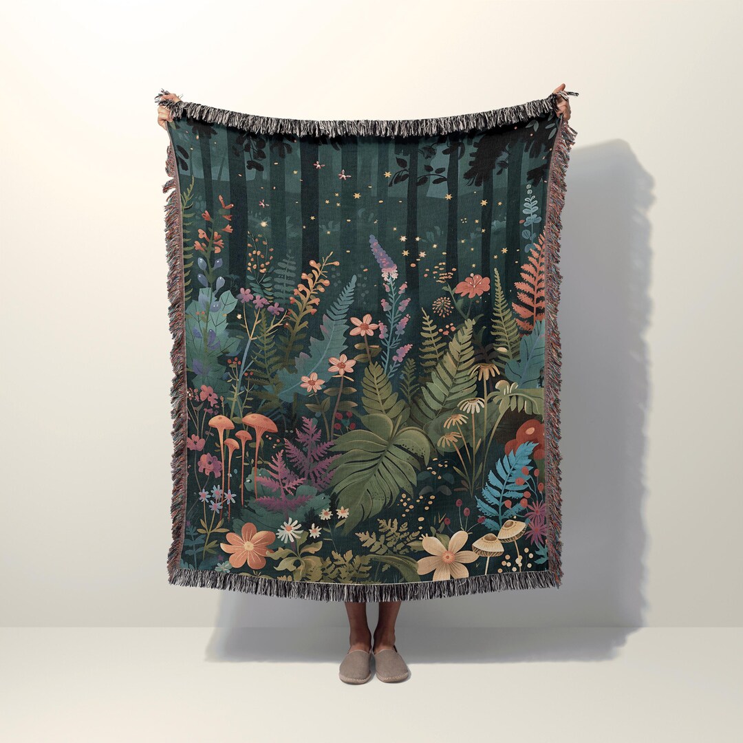 Jacquard Forestcore Woven Blanket, Woodland Whimsy Tapestry Throw ...