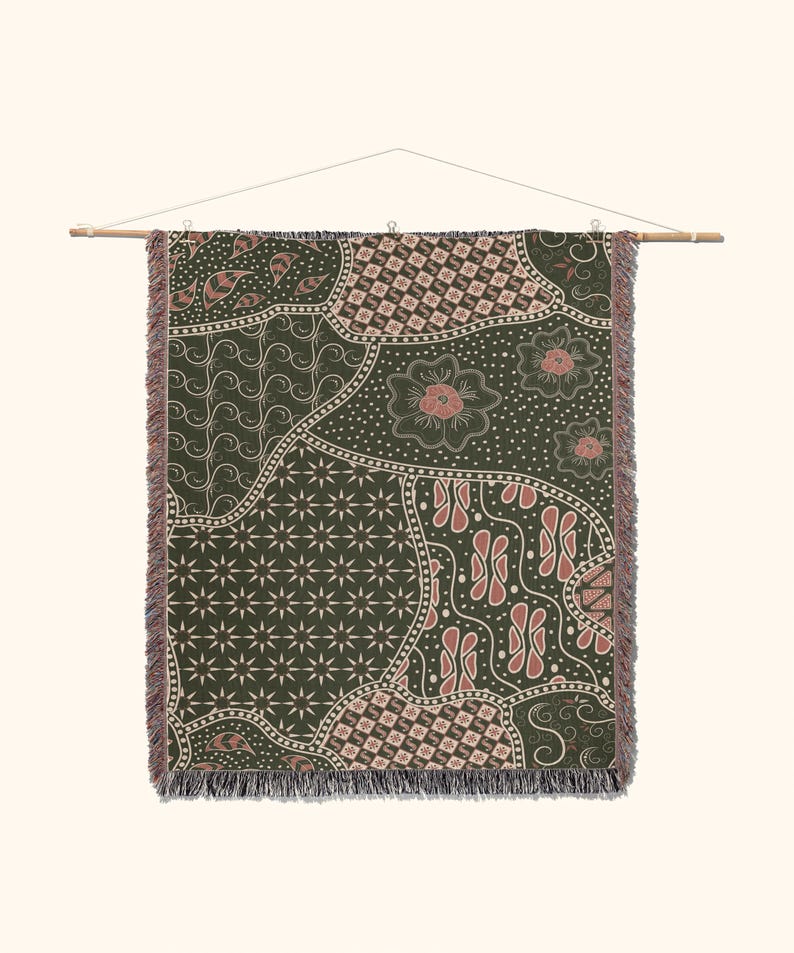 Batik Woven Blanket, Indonesian Inspired Throw, Boho Ethnic Home Decor ...