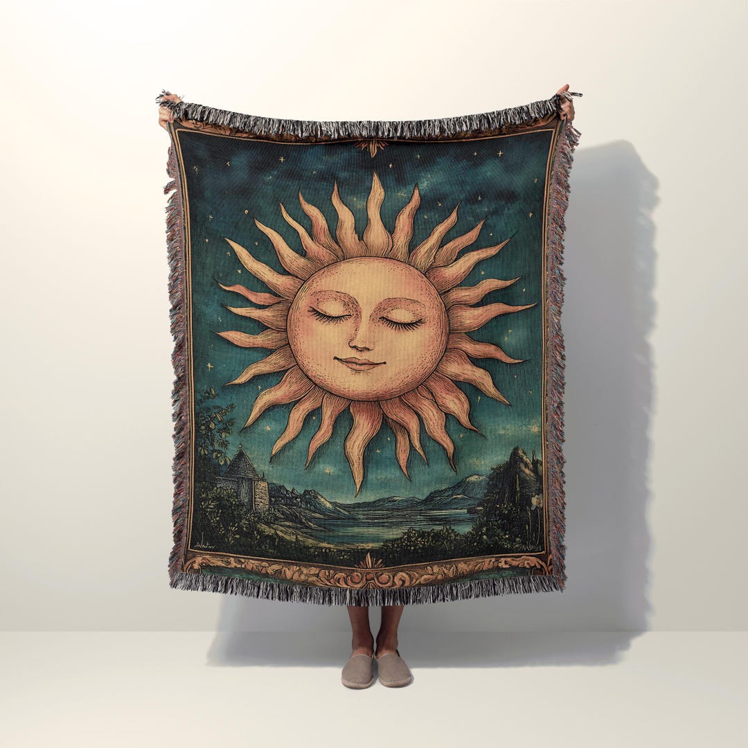 Boho Sun Woven Cotton Blanket, Witchy Home Decor, Astrology Throw ...
