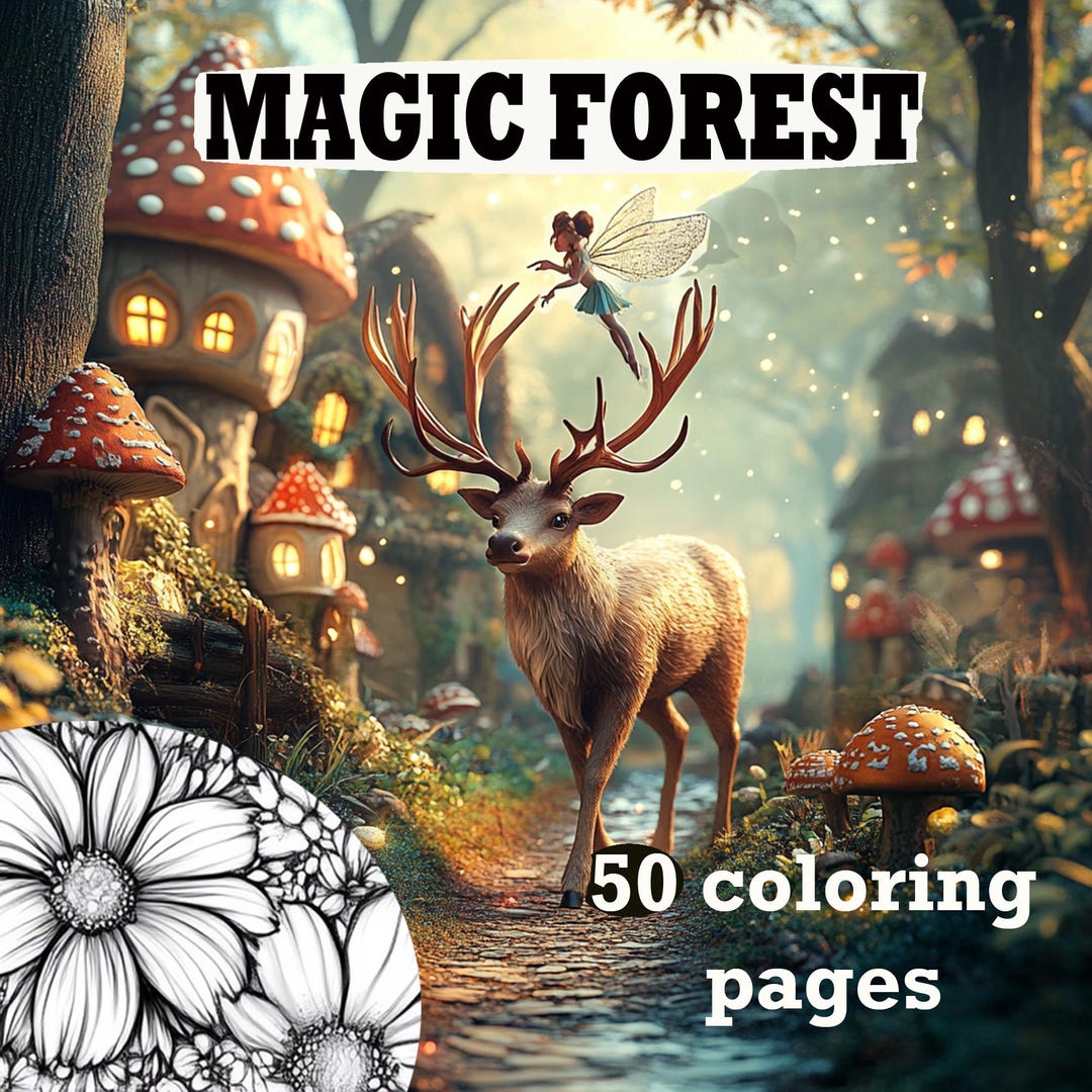 Magic Forest Coloring Pages for Adults and Kids, 50 Fairy Scenes for ...