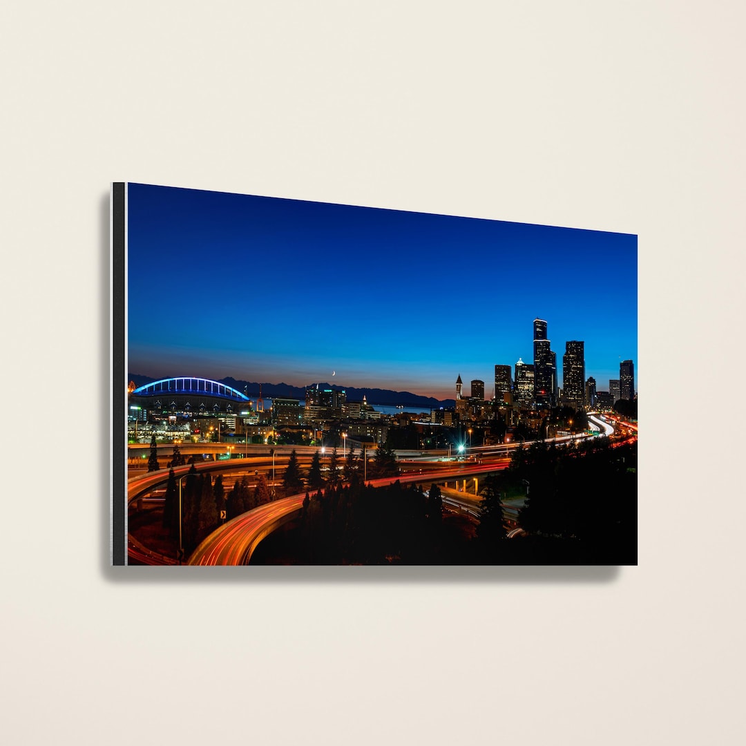 Seattle Skyline Wall Art, Blue Hour Cityscape Photography With Olympic ...