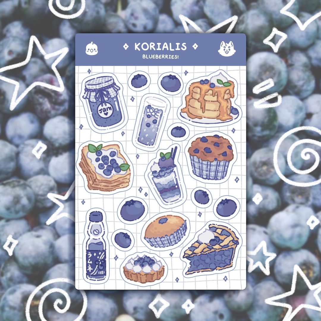 Blueberry Themed Sticker Sheet | Waterproof Matte Vinyl, Bujo ...