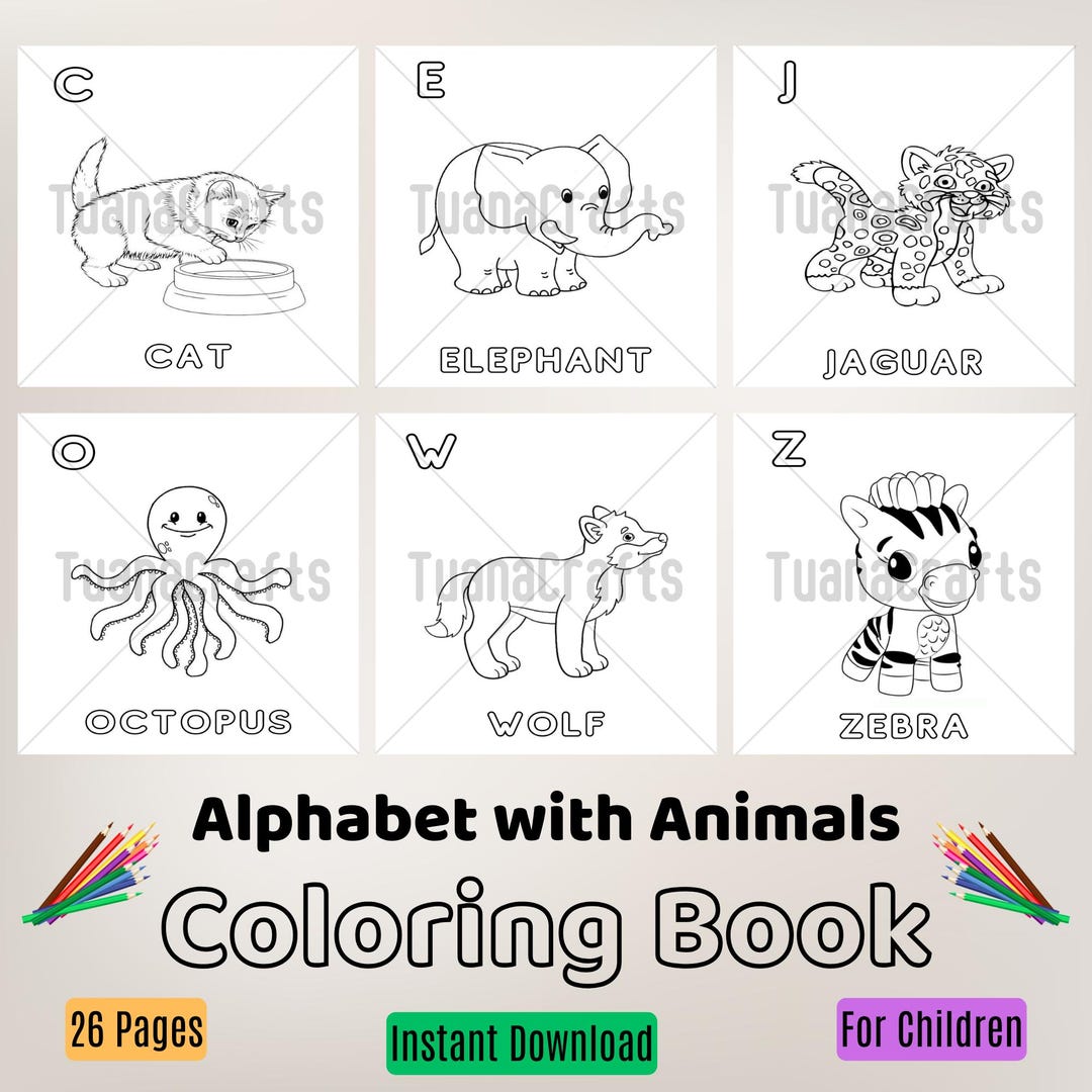 Alphabet With Animals Learn and Paint! Coloring Book Instant Download ...