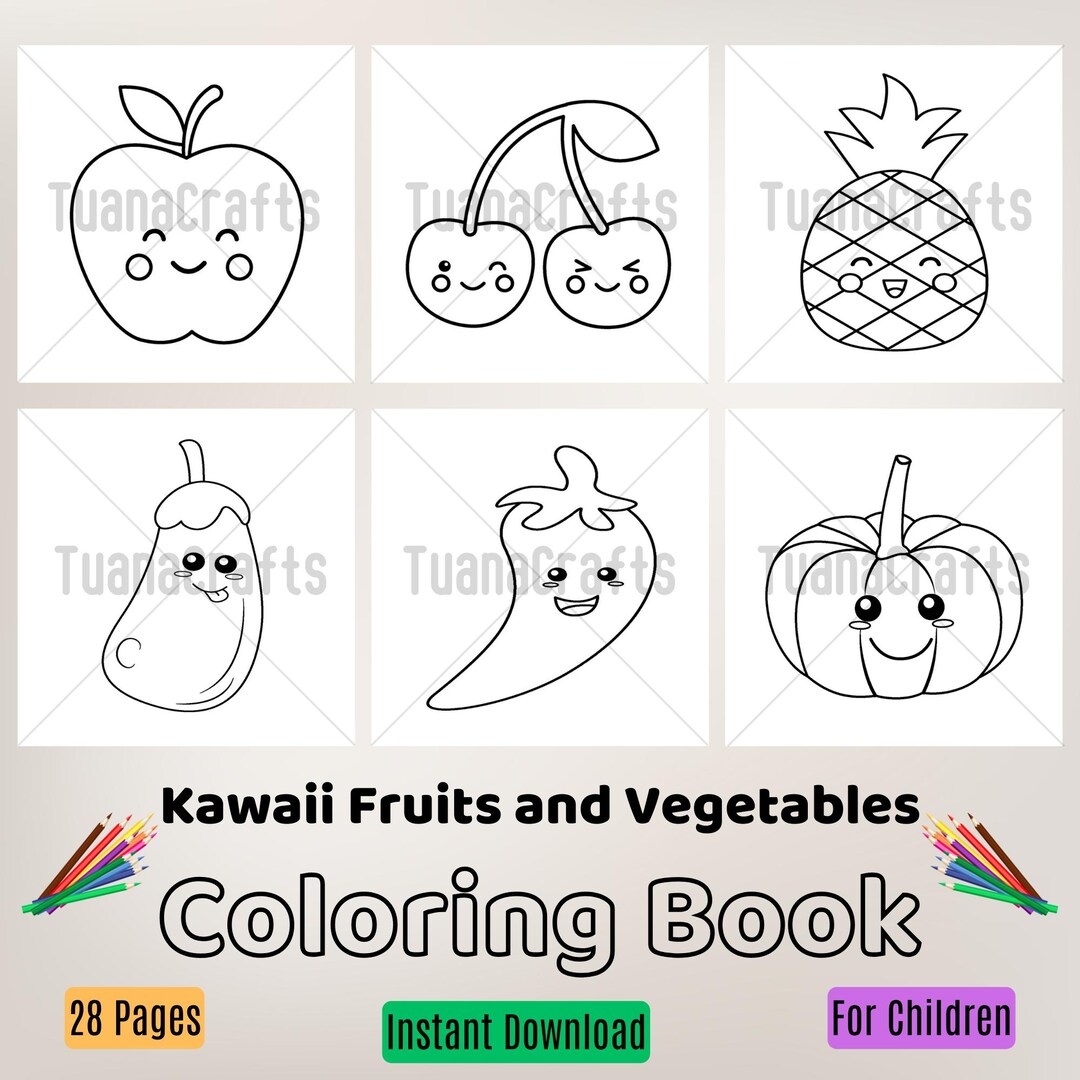 Kawaii Fruits and Vegetables Coloring Book Instant Download - Etsy