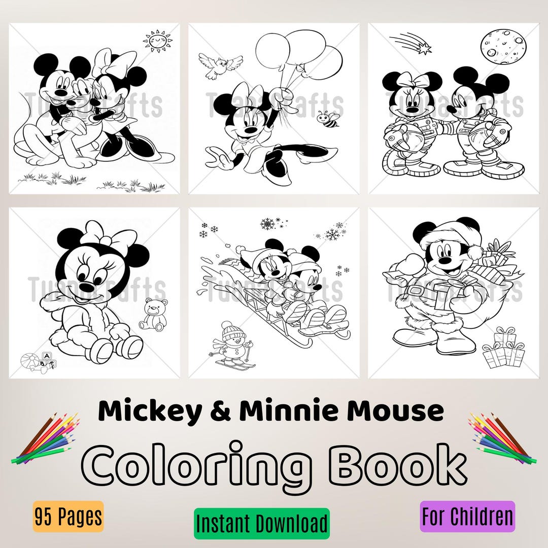 Mickey & Minnie Mouse Coloring Book Instant Download - Etsy